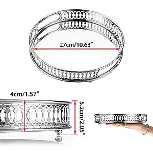 Hipiwe Mirror Vanity Tray - 10.6 inches Round Metal Makeup Tray Jewelry Trinket Tray, Cosmetic Perfume Tray for Dresser Bathroom Bedroom Countertop Organizer Tray