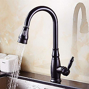 JVOZBZMWZ Kitchen Faucet Black Silver Ribbon Copper Ribbon Pulls Out Spray Head Bathroom Bath Faucet Basin Faucet Hot and Cold Mixer,Chromium Plating (Color : Black)