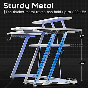 MOTPK Gaming Desk L Shaped, Small Corner Desk with Storage Shelf & Power Outlets, Computer Desk with Monitor Shelf, L Shaped Desk with Carbon Fiber Surface, Gamer Desk Gaming Table, White, 47 Inch