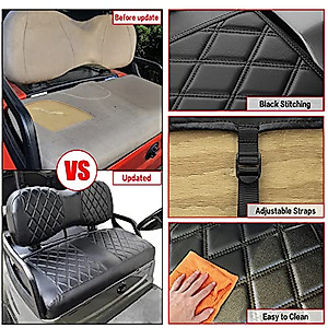 NOKINS Golf Cart YD Diamond Seat Cover for Yamaha Drive/Drive 2 Original Regular Seat Cushion, No Stapler, Golf Cart Vinyl Replacement Front Seat Cover Black Stitching