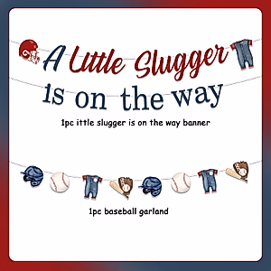 Balterever Baseball Baby Shower Decorations Banner Little Slugger Is On The Way Banner Baseball Theme Garland Baseball Theme Party Supply Hanging Wall Banner Decor for Baby Shower Baby Boy Sport Fan