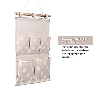 Homecube Linen Cotton Fabric Wall Door Cloth Hanging Storage Bag Case 5 Pocket Home Organizer (White Polka Dots)