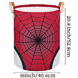 Large Laundry Hamper Basket Red Spider Web Round Collapsible Storage Organizer Bin for Kids, Boys, Nursery, Closet, Bedroom, Playroom, Toys, Dirty Clothes, 16"W x 20"H