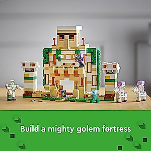 LEGO Minecraft The Iron Golem Fortress 21250 Building Toy Set, Playset Featuring a Crystal Knight and Golden Knight, A Fortress and a Giant Golem, Build and Display Minecraft Toy for 9 Year Old Kids