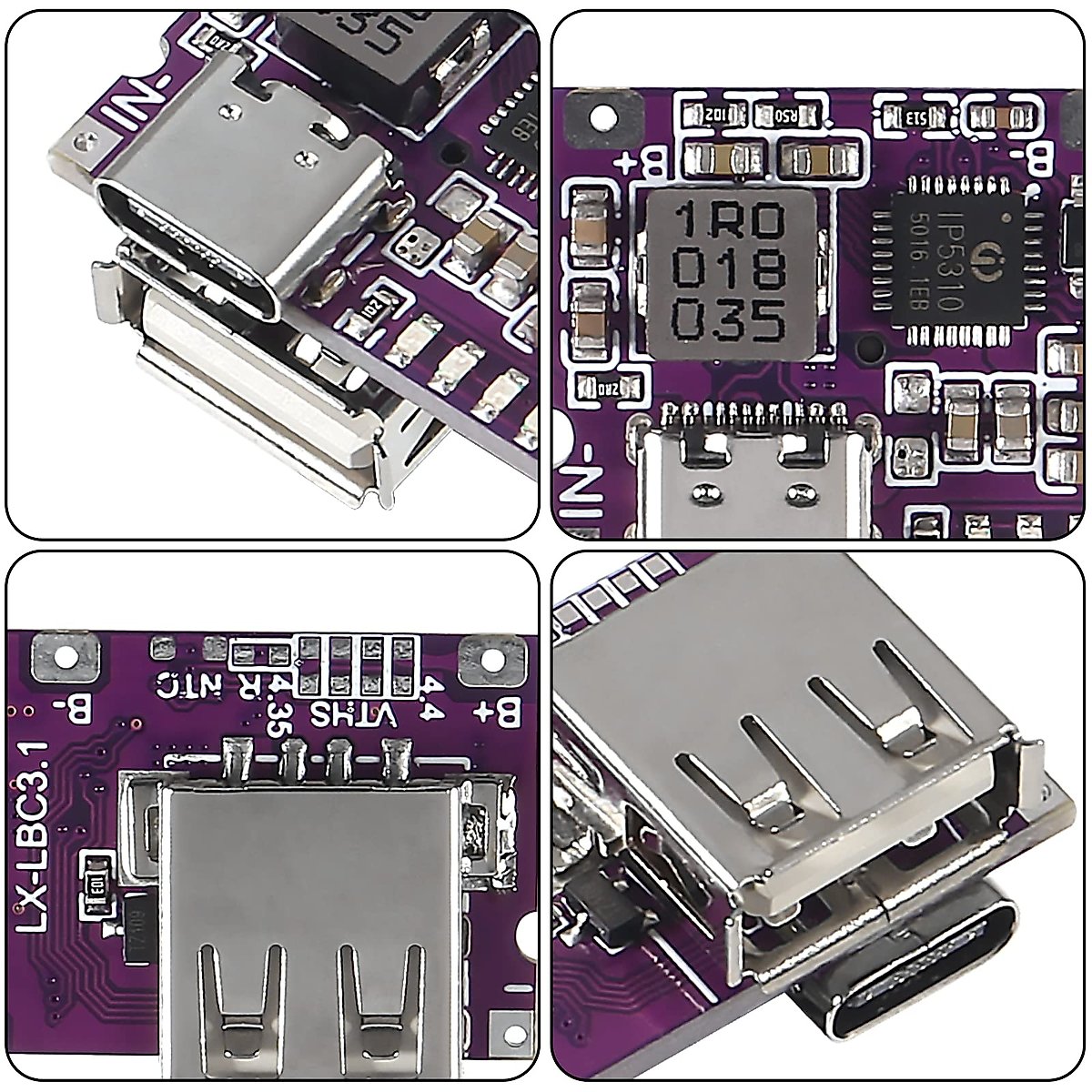 ATNSINC Type-C 5V 3A Boost Converter Step-Up Power Module IP5310 Mobile Power Bank Accessories with Switch LED Indicator(Type-C and USB-A 3A)