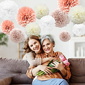 Tissue Paper Pompoms Paper Flower 22 Pcs Coral, Dusty Pink, Ivory, White Paper Flower Ball for Birthday Bachelorette Wedding Baby Shower Bridal Shower Party Decoration