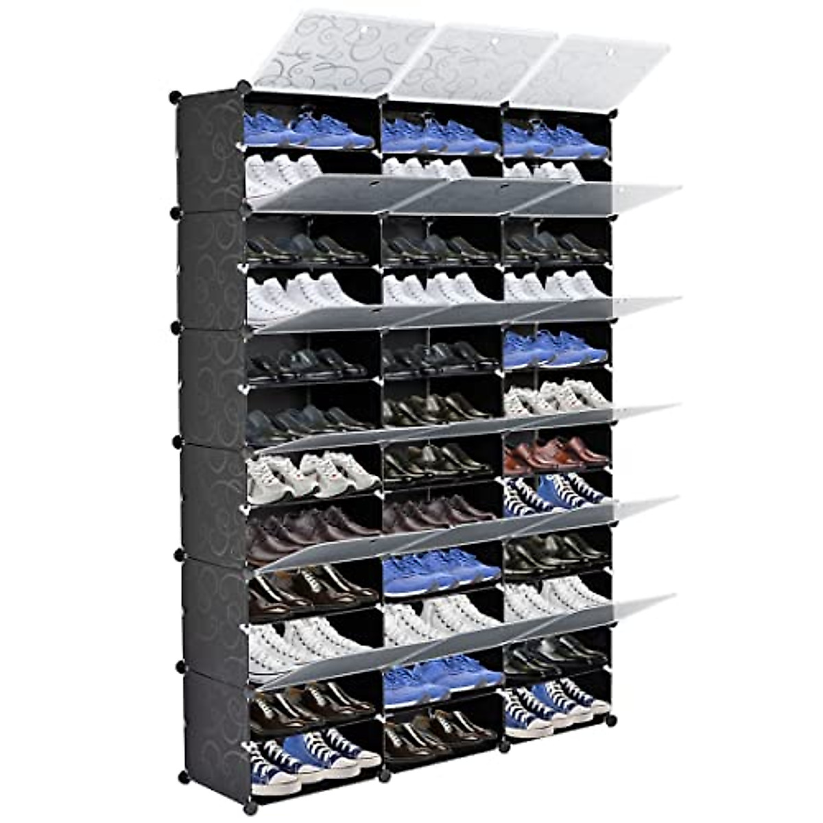 ADUZA Portable Shoe Rack, 12-Tier 72 Pair Shoe Storage Organizer 36 Grids Tower Shoe Shelf Storage Cabinet Stand Expandable for Heels, Boots, Slippers Black