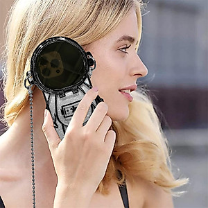 for iPhone 14 Pro Max Case with Kickstand Mirror Lanyard Shoulder Strap Cute 3D Astronaut Lens Camera Protection Girls Women Hidden Stand TPU Clear Cover Protector for iPhone 14 Pro Max (14 Pro Max)