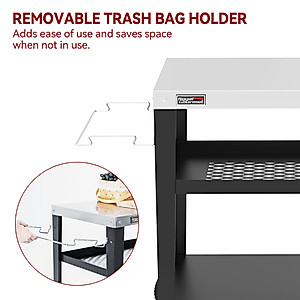 Grills House Movable 3-Shelf Grill Cart with Wheels, 33.5" L x 20" W Stainless Steel Tabletop, Multifunctional Dining Table for Pizza Oven, Food Prep, Outdoor Garden BBQ Trolley, PC-AMZ-3404S, Silver