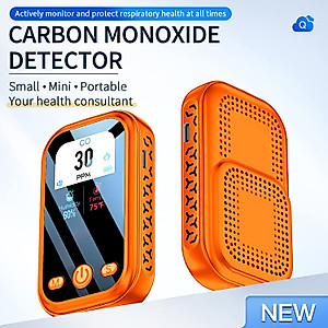 CEKKIENA [3-in-1] Carbon Monoxide Detector Portable Mini Air Quality Monitor with Lanyard Alarm CO Gas Meter Temperature Humidity Sensor Built-in 1000mAh Battery, Indoor/Outdoor (Orange)