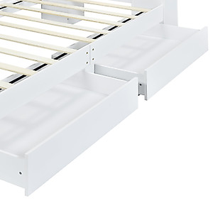 Jintop Twin Size Platform Bed Frame with 2 Drawers and Light Strip Design in Headboard,Bedroom Storage Wood Bed W/ 3 Bedside Open Shelves,Slat Support,for Girl Boy Kid,White