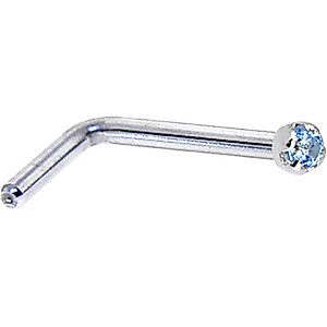 Body Candy Solid 18k White Gold 1.5mm Genuine Topaz L Shaped Nose Stud Ring 18 Gauge 1/4"
