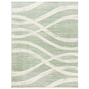 SAFAVIEH Adirondack Collection Area Rug - 8' x 10', Sage & Cream, Modern Wave Distressed Design, Non-Shedding & Easy Care, Ideal for High Traffic Areas in Living Room, Bedroom (ADR125X)