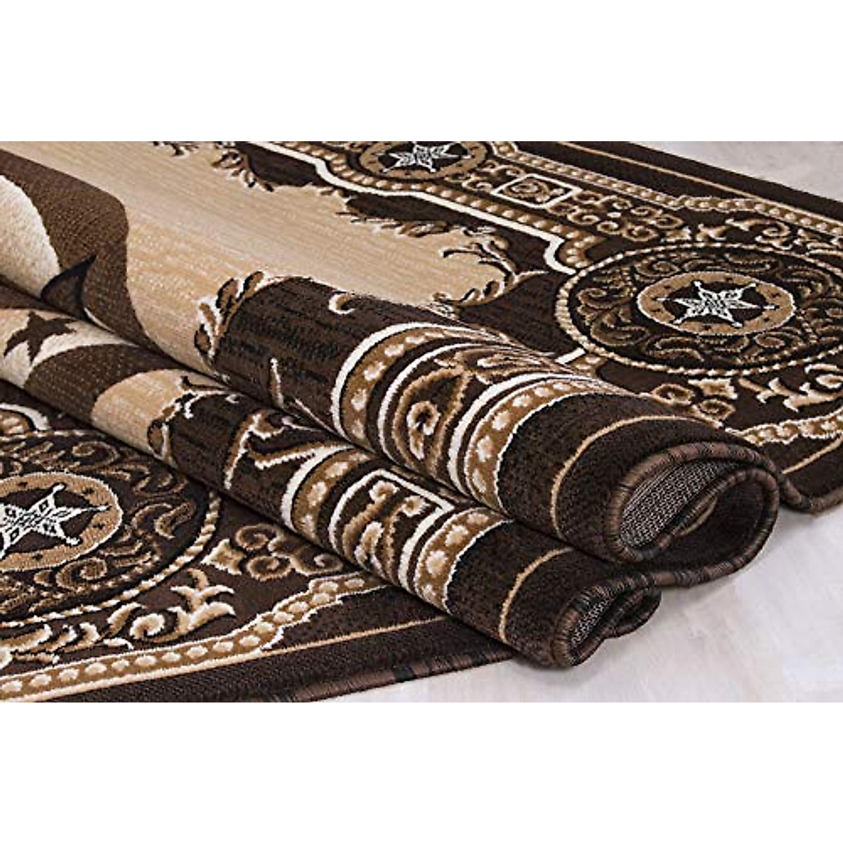 Allstar 8x10 Traditional Accent Rug in Berber with Chocolate Western Texas Star Design (8' x 10')