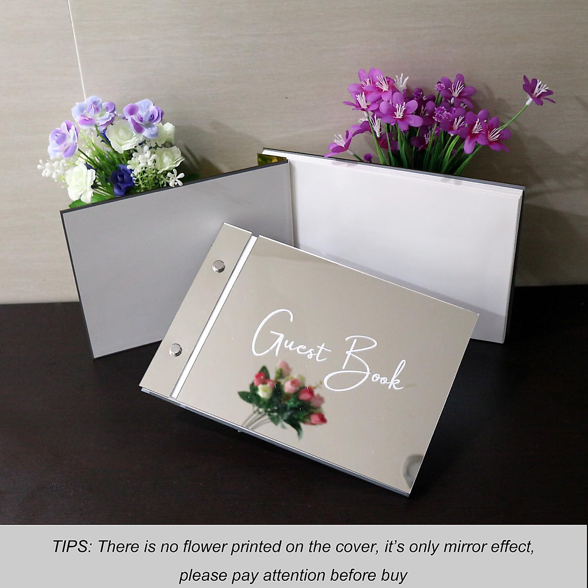 COKEENA Silver Wedding Guest Book with Acrylic Cover |10x7 inches| 50 Sheets Blank Paper (100 Pages), Modern Guest Book for Wedding Reception,Party or Events (Silver)