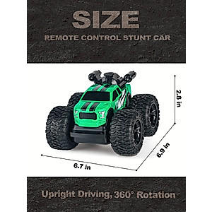 RC Stunt Car, RC Monster Trucks 4x4 Offroad, 4WD 360° Flips Rotating Car Toys for Boys and Girls, Toddler Remote Control Car with Spray Function, Ideal Birthday for Kids (Green)