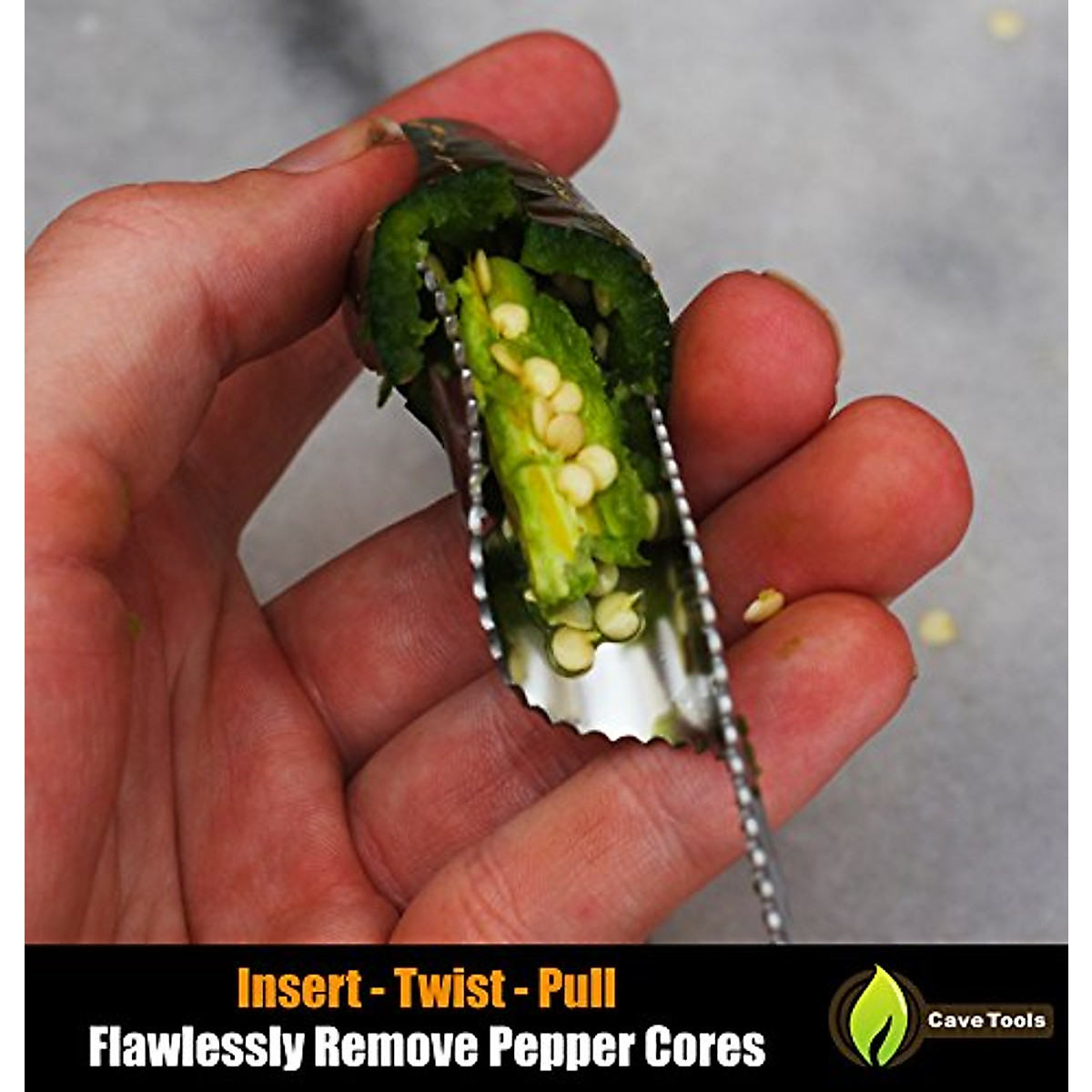 Cave Tools Jalapeno Pepper Corer and Deseeder to Peel or Slice Off Bell, Banana, or Chili Pepper Tops/Stems For Roasting Poppers on Grill, Smoker, or Oven - Kitchen and BBQ Accessories