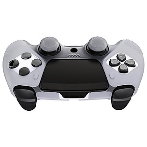 PlayVital 3D Studded Edition Anti-Slip Silicone Cover Case for ps5 Edge Controller, Soft Rubber Protector Skin for ps5 Edge Wireless Controller with 6 Thumb Grip Caps - Clear White