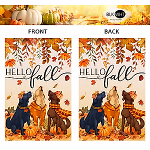 BLKWHT Fall Dogs Garden Flag 12x18 Vertical Double Sided Autumn Leaves Thanksgiving Holiday Outside Decorations Burlap Yard Flag BW506