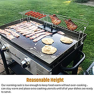 RUSFOL Durable Stainless Steel Griddle Warmimg Rack with a Food Tong, Compatible with 36" Blackstone Griddle, Keep Your Food Warm & Spa ce Saving BBQ Accessories, Free from Drill Hole&Easy to Install