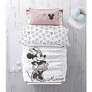 Pink Minnie Bedding Set 100% Cotton Toddler Crib Bed 3 Pcs (Fitted Sheet, Pillowcase, and Duvet Cover)
