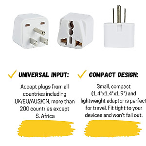 Bates- European Plug Adapter, 2 pc, Travel Adapter, US to Europe Plug Adapter, EU Adapter, Electrical Adapters, Converter Plug