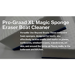 Pro-Graad 4 Pack XL Magic Sponge Eraser Cleaner, 6” x 3.5” x 2” Eraser Pads, Cleans Scuffs, Marks & Dirt from Kitchen, Bathroom, Boat Decks, Fiberglass, Aluminum, Gelcoat, Plastic, Vinyl & Metal