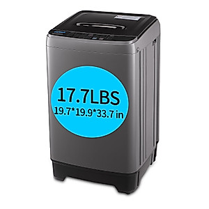 KRIB BLING Full-Automatic Washing Machine with LED Display, 17.7 lbs Portable Compact Laundry Washer with Drain Pump, 10 Wash Programs 8 Water Levels, Grey, XQB201A-GREY 177