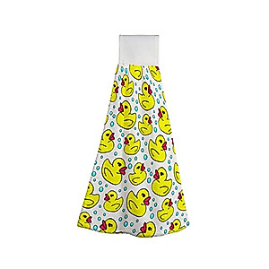 Kitchen Hanging Hand Towels Yellow Ducks Bubbles Children Bathroom Soft Hanging Tie Towel with Loop Super Absorbent Machine Washable,1 Piece