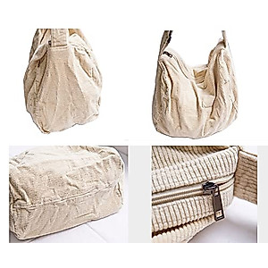 Corduroy Tote Bag for School, Large Crossbody Bags for Women, Casual Shoulder Bag with Adjustable Strap, College Everyday Bag with Zipper Pockets(Brown)