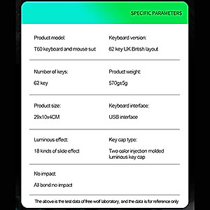 Qksky Mechanical Gaming Keyboard Green/Red Switch 62 Keys USB Wired Gaming Keyboard with 18 RGB Lights Effect Desktop PC Gamer Green switches