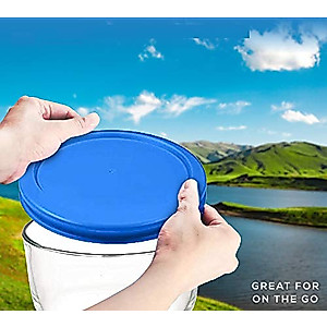 Klareware 7 Cup Glass Food Storage Containers Stackable Meal Prep Lunch Bento or leftover salad bowls 2 Piece Dish w BPA Free Lids (Blue)