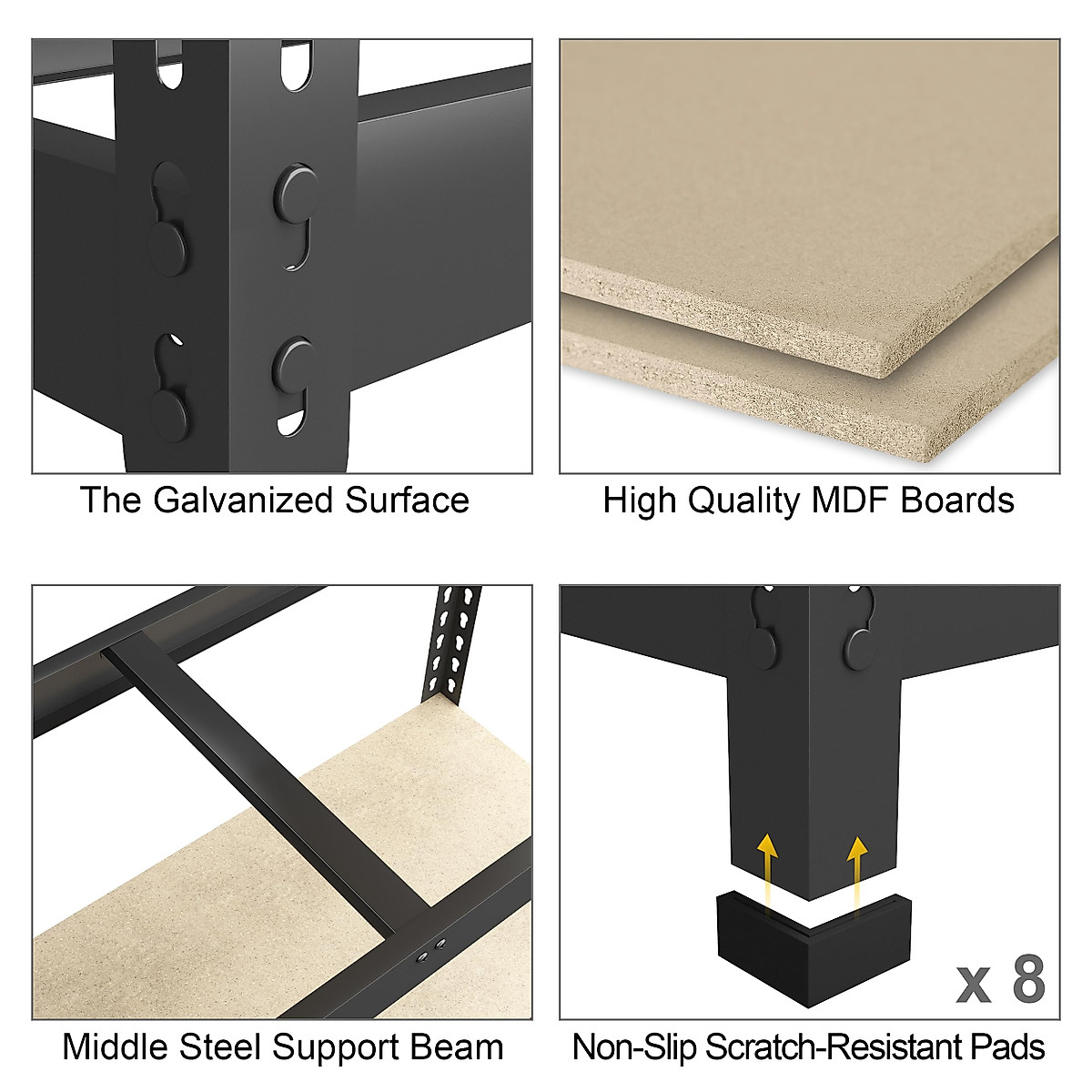 PrimeZone 4 Tier 36" W x 16" D x 55" H Storage Shelves - Adjustable Garage Storage Shelving, Heavy Duty Metal Storage Utility Rack Shelf Unit for Warehouse Pantry Closet Kitchen, Black