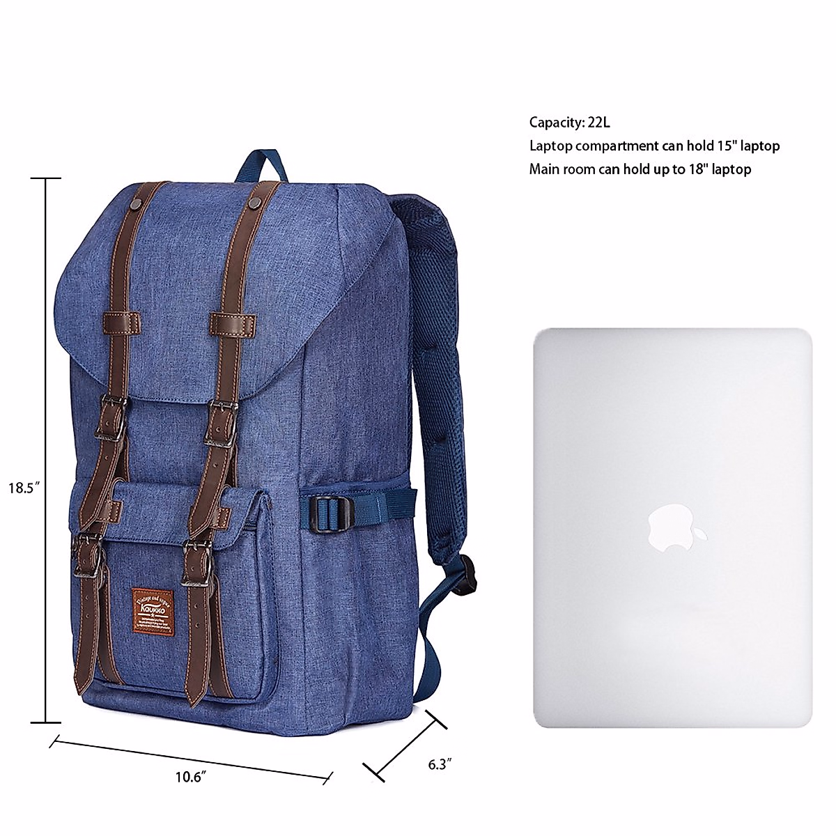 KAUKKO Travel Laptop Backpack Outdoor Rucksack Causal backpack Fits 15.6"(Oxford Blue)