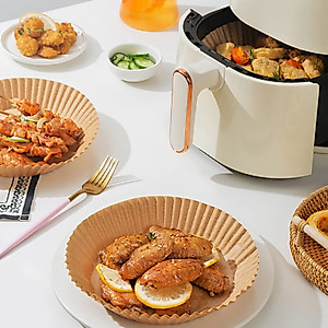 Air Fryer Disposable Paper Liner, Disposable Fryer Paper Pads,Non-Stick Air Fryer Liners, Parchment Paper for Frying, Baking, Cooking, Roasting and Microwave - Unbleached, Oil-proof, 6.3-inch(50PCS)