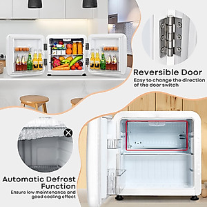 LDAILY Compact Refrigerator, 1.6 cu ft Mini Fridge with Adjustable Temperature 32℉ to 50℉, Auto Defrost, Reversible Door, Removable Glass Shelves, Small Fridge for Dorm, Garage or Office (White)