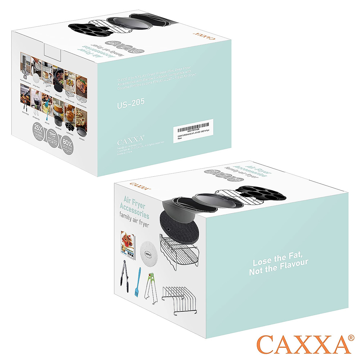 CAXXA 15 PCS 8 Inch XL Air Fryer Accessories, Deep Fryer Accessories with Recipe Cookbook Compatible with Growise Phillips Cozyna Fits All 4.2QT - 5.8QT Air Fryer