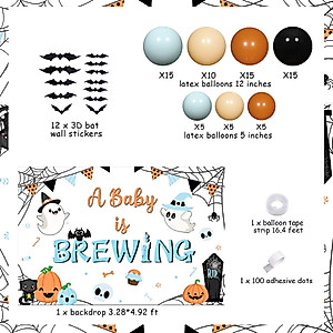 Halloween Baby Shower Decorations for Boys - A Baby is Brewing Backdrop, Blue and Orange Black Bat Balloons Garland Arch Kit