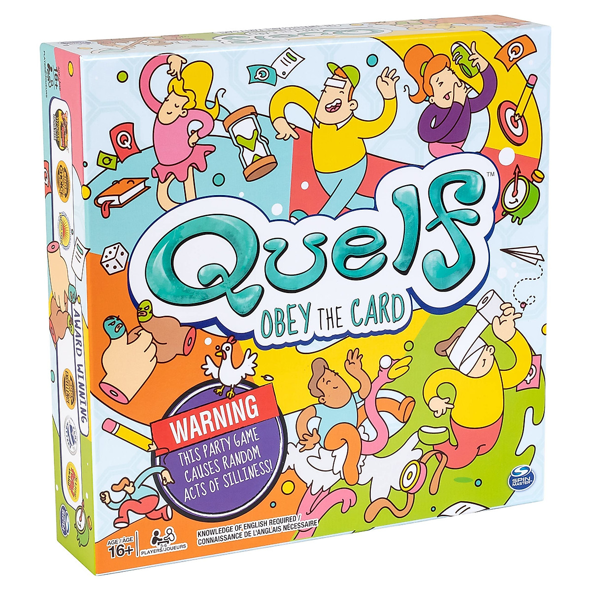 Spin Master Quelf Board Game: Party Game for Teens and Adults -Obey The Cards to Win Family Game Night - 300 Outrageous Action Cards Combines Quiz Questions, Stunts, Acting, and Hilarious Rules