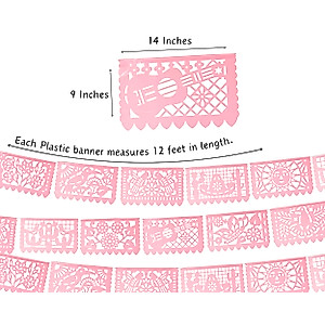 Papel Picado Banner Plastic (Light Pink) Mexican banners for fiesta party, Fiestas flags for Bridal, Weddings, Baby Showers, Birthdays Pastel Pink 3 Pack
