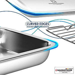 Stainless Steel Food Prep Container with Rack & Lid (Tray), 2.4Quarts, Catering Pans, Restaurant Pans, Buffet Party Pan, Roasting Pan with Rack, Bakeware Roaster, Oven Casserole (1305 / No5)