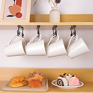 EigPluy Mug Hooks Under Cabinet,3 Pieces Under Cabinet Mug Holder,Under Shelf Mug Organizer Rack with 12 Hooks,Display Hanging Storage Hook for Mugs/Coffee Cups/Kitchen Utensils, Black