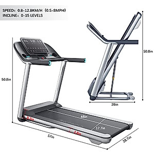 RHYTHM FUN Treadmill Folding Treadmill with Incline 3.5HP Electric Motorized Treadmill Super Shock-Absorbing Quiet Foldable Treadmill with Speaker, 12 Preset Programs, Workout APP for Home Office Gym