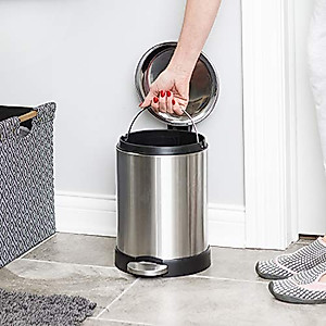 Glad Small Trash Can, 1.2 Gallon | Round Stainless Steel Garbage Bin with Soft Close Lid & Step Foot Pedal | Metal Waste Basket with Removable Inner Bucket, Stainless