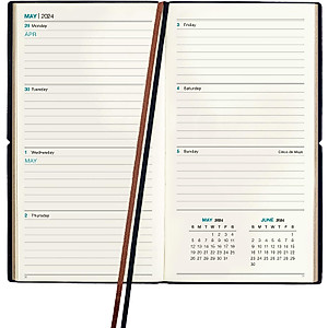 2024 Planner/Pocket Calendar 4"x7": 14 Months (Nov 2023 - Dec 2024) Weekly, Monthly Calendars, Leather Material, Elastic Closure, Decorative Stitching, Page Finder Ribbons and Notes Pages(Brown/Black)