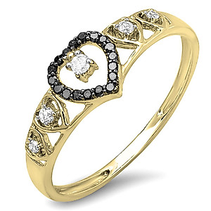 Dazzlingrock Collection 0.15 Carat (Cttw) 10K Black & White Diamond Women Wave Heart Promise Ring, Yellow Gold, Size 9