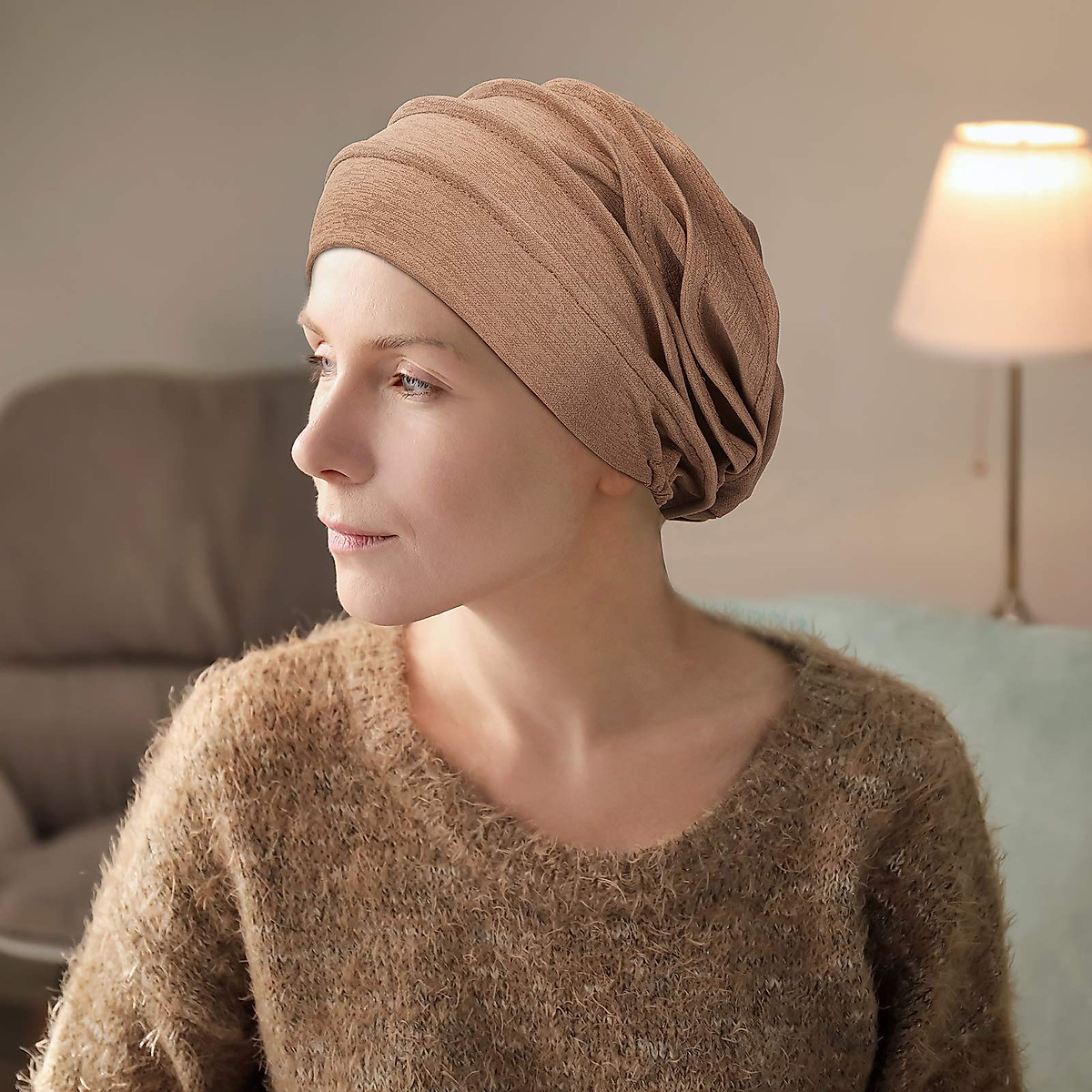 3 Pieces Slouchy Beanies Womens Headwear Sleeping Beanies Head Wrap Hats Soft Sleep Cap Stretchy Elastic Headwear for Women (Black, Brown, Beige)