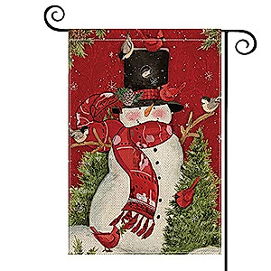 AVOIN colorlife Snowman with Scarf Christmas Garden Flag 12x18 Inch Vertical Double Sided, Cardinals Winter Farmhouse Yard Outdoor Decoration