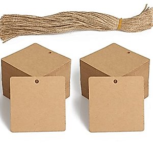 Kraft Paper Gift Tags,200PCS Blank ​Hang Tags with 200PCS Free Natural Jute Twines for DIY Project, Gift Wrapping(Brown)