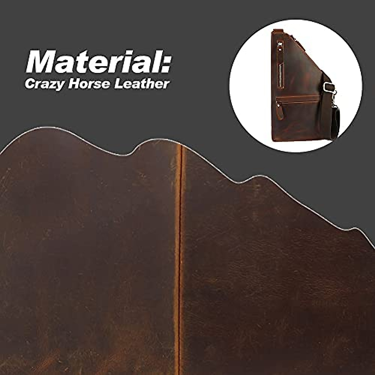 Men's Leather Sling bag Chest bag Crossbody Bag shoulder bag Genuine leather Crazy horse skin Backpack for men, Brown (BNX01021)